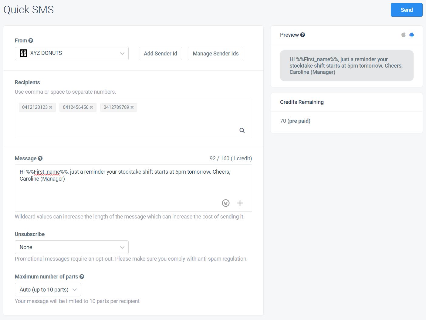 Send a Quick SMS – Vision6 Support