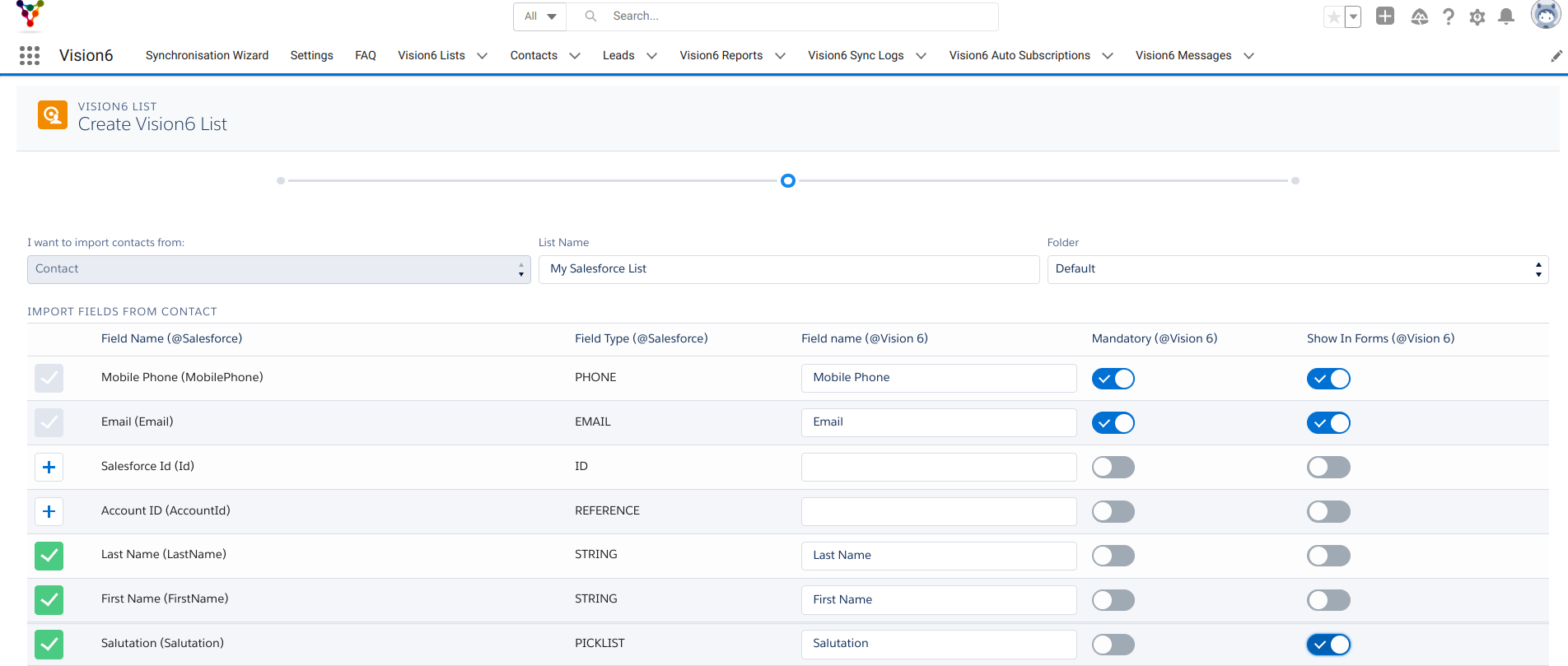Using the Salesforce Integration – Vision6 Support